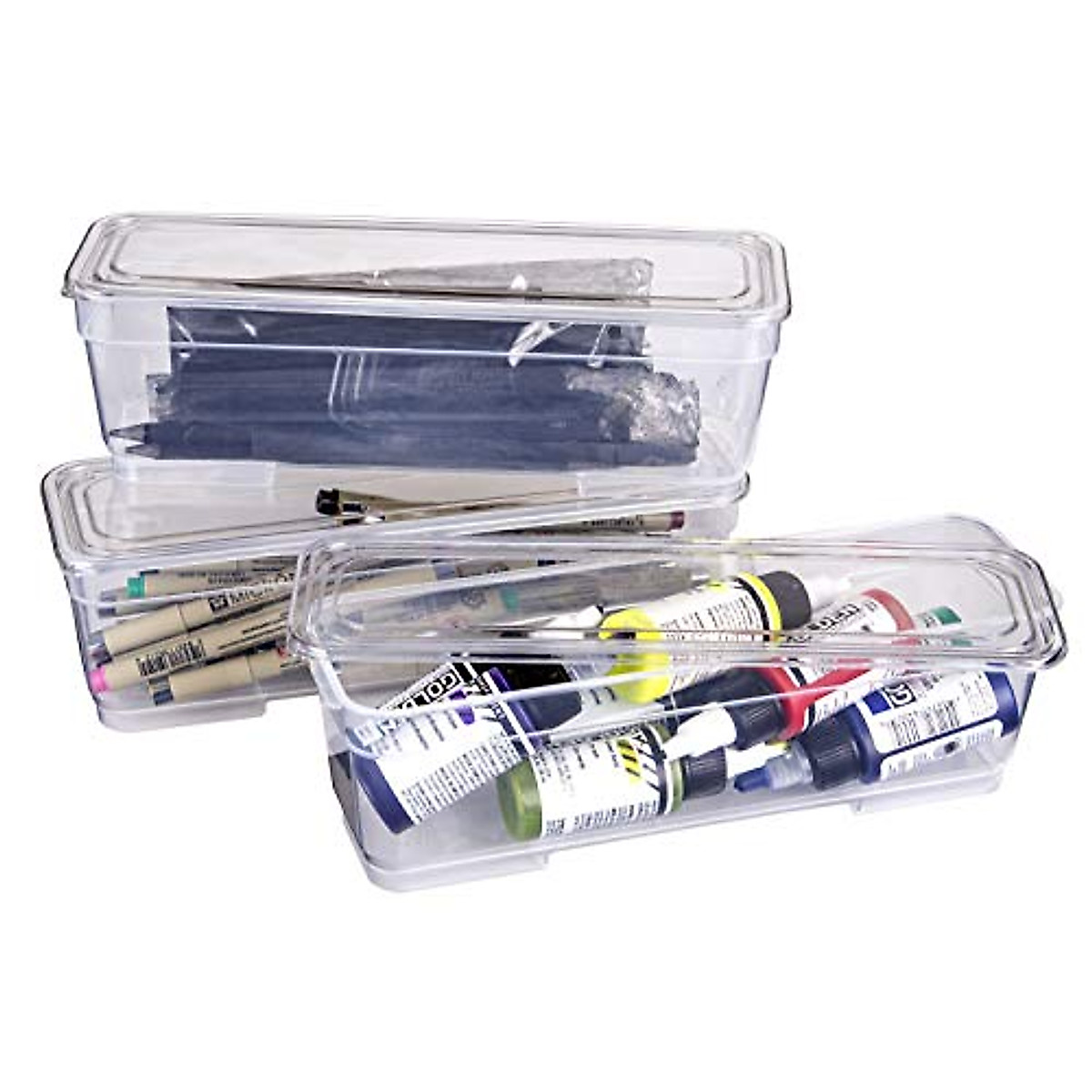 ArtBin 6971AG XL Bins with Lids 4-Pack, [4] Extra Long Art & Craft Organizer Boxes, Clear