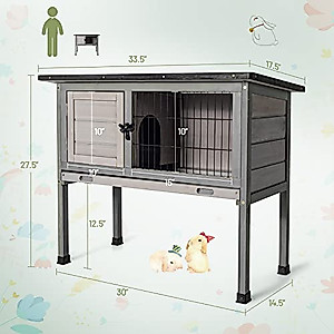 PETSITE Rabbit Hutch Bunny Cage Wooden Guinea Pig House with Open Roof &amp; Tray Indoor Outdoor Elevated