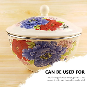 Cabilock Mixing Bowl Enamel Soup Bowl With Lid Flower Prints Enamelware Basin Old- fashioned Bowl Thickened Enamelware Bowl Large Capacity Vegetable Fruit Rice Pot Random Color Enamel Serving Bowls