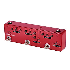 MOSKYAudio Multi Effects Pedal Buffer + Booster + Overdrive + Distortion + Chorus + Delay Effects 6 Effects Pedal In 1 Unit (DC5)