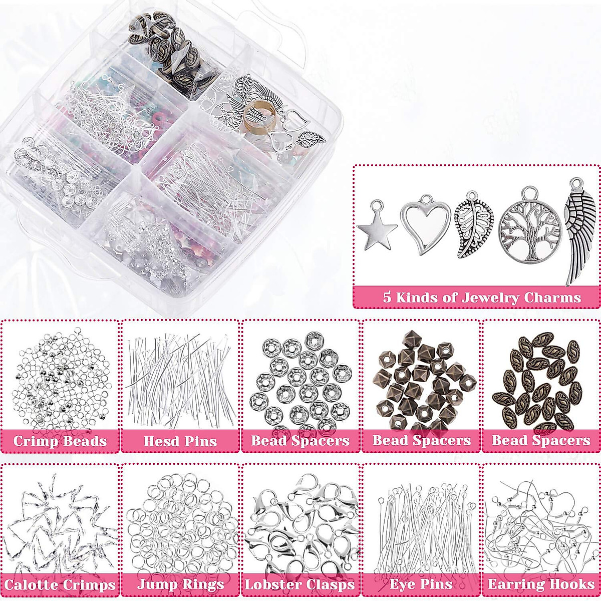 Jewelry Making Supplies, Cridoz Jewelry Making Tools Kit with Jewelry Pliers, Beading Wire, Jewelry Beads and Charms Findings for Jewelry Necklace Earring Bracelet Making Repair