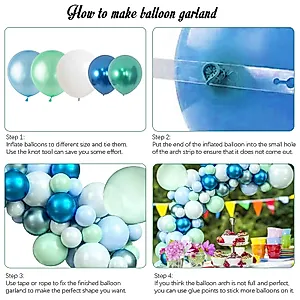 125pcs Blue Green Macaron Balloon and Metallic Blue Silver Balloon Garland Kit for Birthday Retirement Bridal Baby Shower Graduation Wedding Anniversary Party Decoration