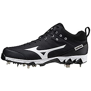 Mizuno unisex adult 9-spike Ambition 2 Mid 9 Spike Men's Metal Baseball Cleat 11, Black-white (9000), 11 US