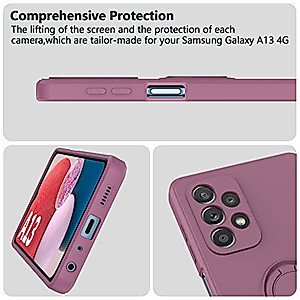 YisrLery Compatible with Samsung Galaxy A13 4G Case with Ring Kickstand and 2 Tempered Glass Screen Protector, Liquid Silicone Samsung A13 Case Microfiber Linner Anti-Scratch Shockproof Case Purple