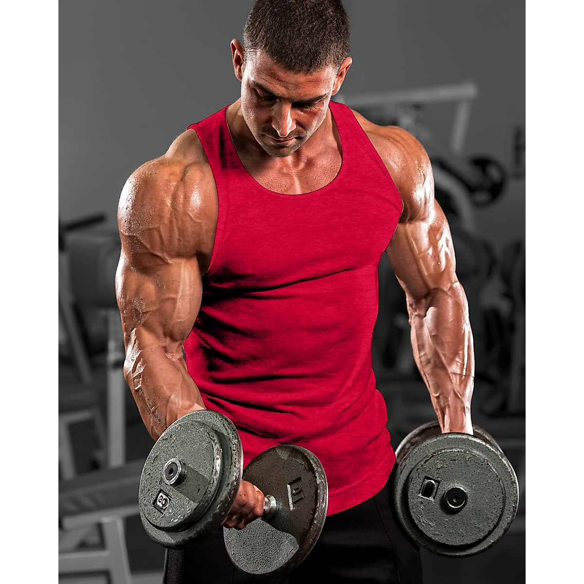 KAWATA Men's 3 Pack Dry Fit Workout Tank Top Gym Muscle Tee Fitness Bodybuilding Sleeveless T Shirts