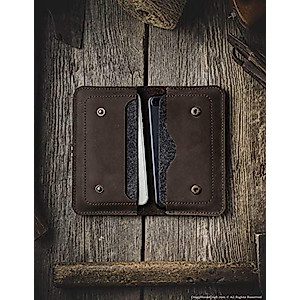 Leather Wallet for iPhone 14 Pro / 14 Plus, 14/13 / 12 Pro Max, 13/12 Mini, Sleeve for Two Phones, Wood Brown, Handmade Phone Cover SE, 12, 11 Pro Max/Xr/Xs/8,7,6s,X Wool Felt, Crazy Horse Craft