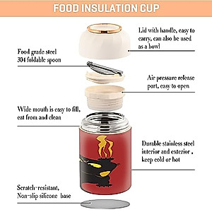 CUPADA Cat Scratch Surface Food Jar, Cute Cartoon Funny Insulated Hot Food Jars Vacuum 17OZ with Folding Spoon for Work Trip Picnic Camping