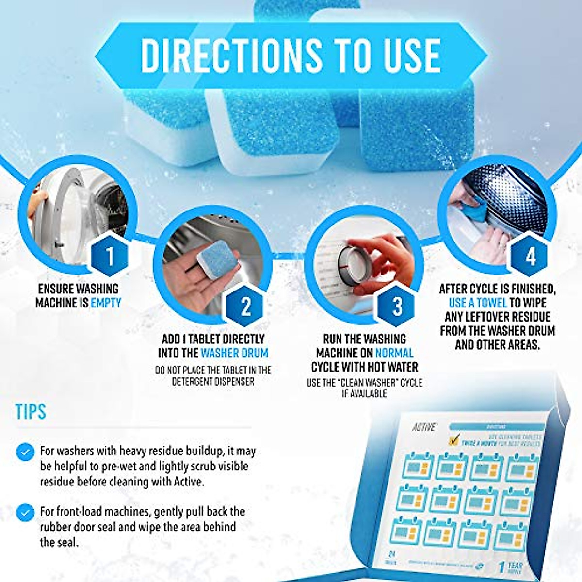 Washing Machine And Dishwasher Cleaning Tablets Bundle - Includes 12 Month Supply Dishwasher Cleaner Deodorizer & Washing Machine Descaler Deep Cleaning Tablets - 48 Tablet Combo