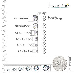 JewelrieShop Stud Earrings Surgical Steel Earrings for Sensitive Ears Hypoallergenic Cubic Zirconia Stud Earrings Pack for Women (6 Pairs, White CZ, Silver Post, 3-8mm, 6 Prong)