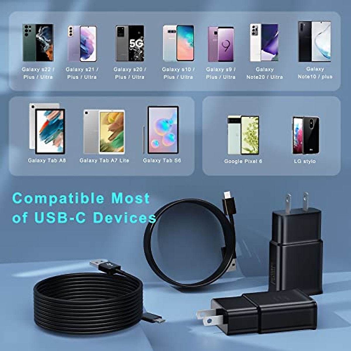 Android Phone Charger Type C Charger with 10 FT C Charger Cable Fast Charging for Samsung Galaxy S10/S10e/S10+/S9/S9+/S8/S8+/S23/S22/S21 Ultra/S20/Note 20/Note 10/Note 9/8/Z Flip 3/A03s/A02s, 2Pack