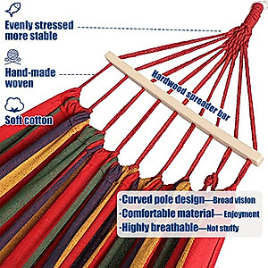 Anyoo Garden Cotton Hammock Comfortable Fabric Hammock with Spreader Bar Durable Hammock Up to 450lbs Portable Lightweight Hammock with Travel Bag,Perfect for Camping Outdoor/Indoor Patio Backyard