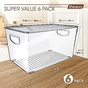 6 Pack Clear Storage Bins with Lids Stackable, Large Plastic Storage Bins with Handle for Pantry Organization and Storage, Perfect Containers for Freezer Organizer, Kitchen, Cabinets, Bathroom