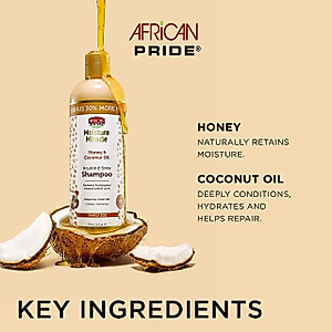 African Pride Honey & Coconut Oil Pre-Shampoo, Shampoo & Conditioner - Repair & Replenish Moisture for Natural Coils & Curls, 12 Oz & 16 Oz