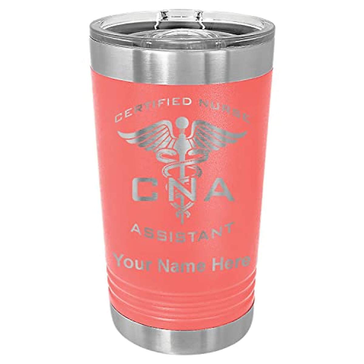 LaserGram 16oz Vacuum Insulated Pint Tumbler, CNA Certified Nurse Assistant, Personalized Engraving Included (Coral)