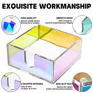 Numola Napkin Holder, Acrylic Cocktail Napkin Holder Multicoloured, Decorative Napkin Caddy Beverages Napkin Dispenser for Kitchen Tables, Bathroom, Bar, Wedding, Party, Mother's day Gift, 5.2"x5.2"