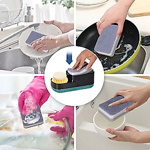 Obsoorth 20 Ounces Dish Soap Dispenser for Kitchen Sink with Sponge Holder 3 in 1 Easy Refill Dishwashing Caddy Liquid Detergent Pump Organizer on Bathroom Counter, Black