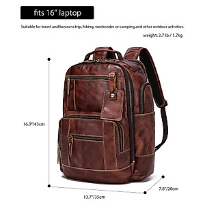 LANNSYNE Full Grain Leather Backpack For Men, Fits 16" Laptop, Coffee