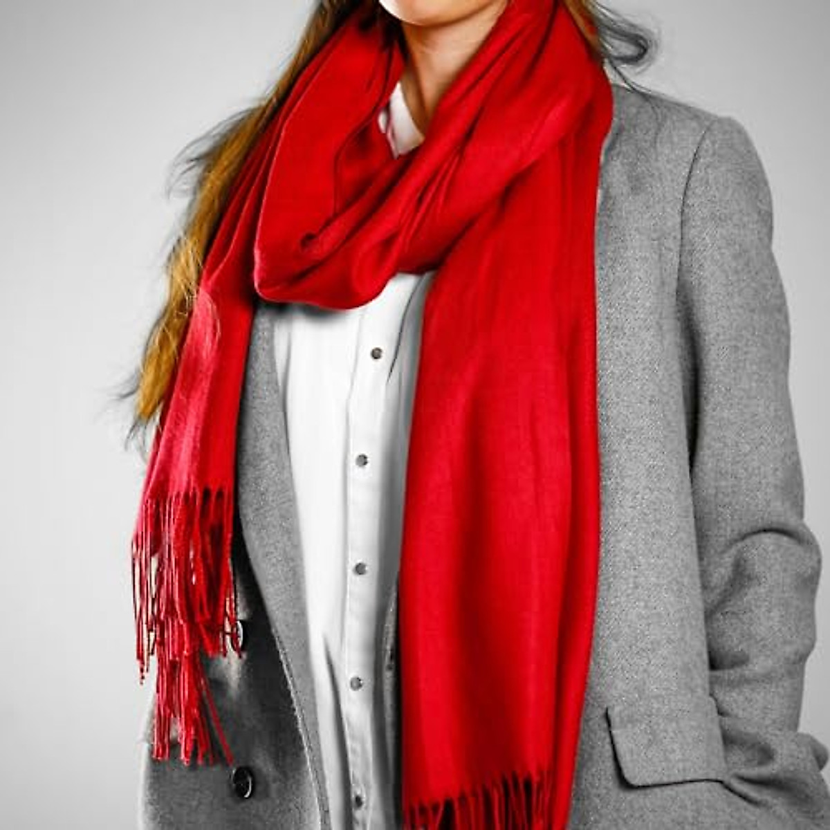 Hicarer 6 Pcs Winter Scarf for Men Women Warm Soft Neck Scarf with Tassel Edge Classic Imitation Cashmere Scarf