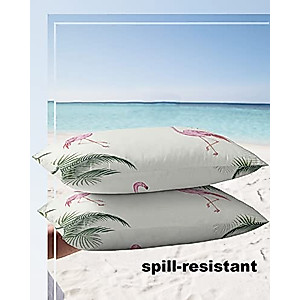 Vandarllin Outdoor Throw Pillows Covers 12X20 Set of 2 Waterproof Pink Flamingo Decorative Zippered Lumbar Cushion Covers for Patio Furniture, Tropical Palm Leaf