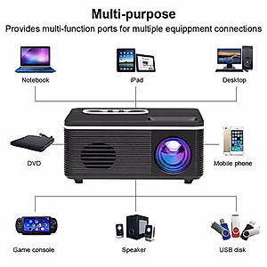 Mini Projector, S361 1080p Portable Projector HD Home LED Projector for Desktop / DVD / Mobile Phone / Speaker,for Home Party Traveling Camping,(US 100-240V)(White)