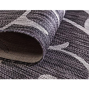 Unique Loom Outdoor Botanical Collection Botanical, Coastal, Vines, Indoor and Outdoor Area Rug (5' 0 x 8' 0 Rectangular, Charcoal Gray/Beige)
