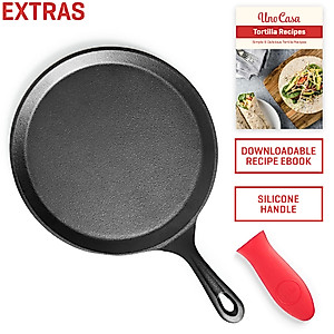 Uno Casa Cast Iron Comal Pan 11.5 Inch - Skillet for Roti/Comal Pan, Tawa/Dosa Pan Pataconera, Comales para Tortillas - Cast Iron Pizza Pan - Comal Para Tortillas Grande - Tava Roti Pan - Comale