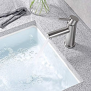 AMAZING FORCE Single Hole Bathroom Faucet Single Handle Bathroom Sink Faucet Brushed Nickel Stainless Steel Basin Mixer Tap - Sink Drain & Deck Plate Not Included 1.2 GPM