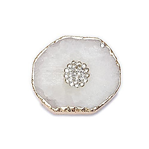 White Agate Stone Crystal Phone Grip Premium Phone Stand Druzy Quartz Healing Crystal Natural Gemstone with Gold Trim and Crystal Design Phone Grip Stand Mount Holder for Smart Phones and Tablet