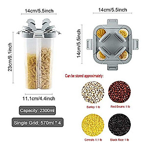BIPEGE Airtight Cereal Storage Container, Clear 2.3L Airtight Kitchen Food Storage Container with Lids and Compartments for Grain, Sugar, Flour, Rice, Nuts, Snacks