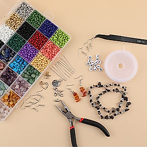 4000+ Crystal Natural Stone Beads for Jewelry Making with Irregular Chip Beads and 4MM Glass Seed Beads, Ring Making Kit with Gemstone Beads Charms Tassels Jewelry Wire Pliers Ring Measuring Tools