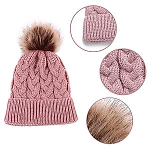 DANMY Baby Beanie Hat, Infant Newborn Toddler Winter Warm Knit Cap for Little Boys Girls, Winter Warm Hat (6-36 Months, white/beige/pink-3PCS)