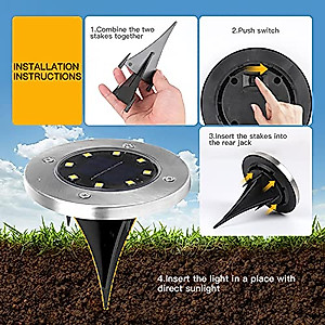 SEVNNES Solar Ground Light 12 Packs, Solar Ground Light Outdoor Waterproof 8 LED Disk Lights for Yard Landscape Lawn Walkway Garden(Cold White)