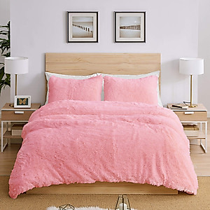 Sweet Jojo Designs Boho Chic Bohemian Pink Fuzzy Faux Fur Plush Duvet Comforter Cover and Sham 3 pc. Soft Shaggy Fluffy Full/Queen Size Bedding Set Luxury College Dorm Teen