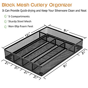 E-far 31-Piece Silverware Set, Stainless Steel Flatware Cutlery Set Service for 4 with Mesh Utensil Drawer Organizer, Include Forks/Spoons/Knives/Steak Knives/Straws, Mirror Polish & Dishwasher Safe