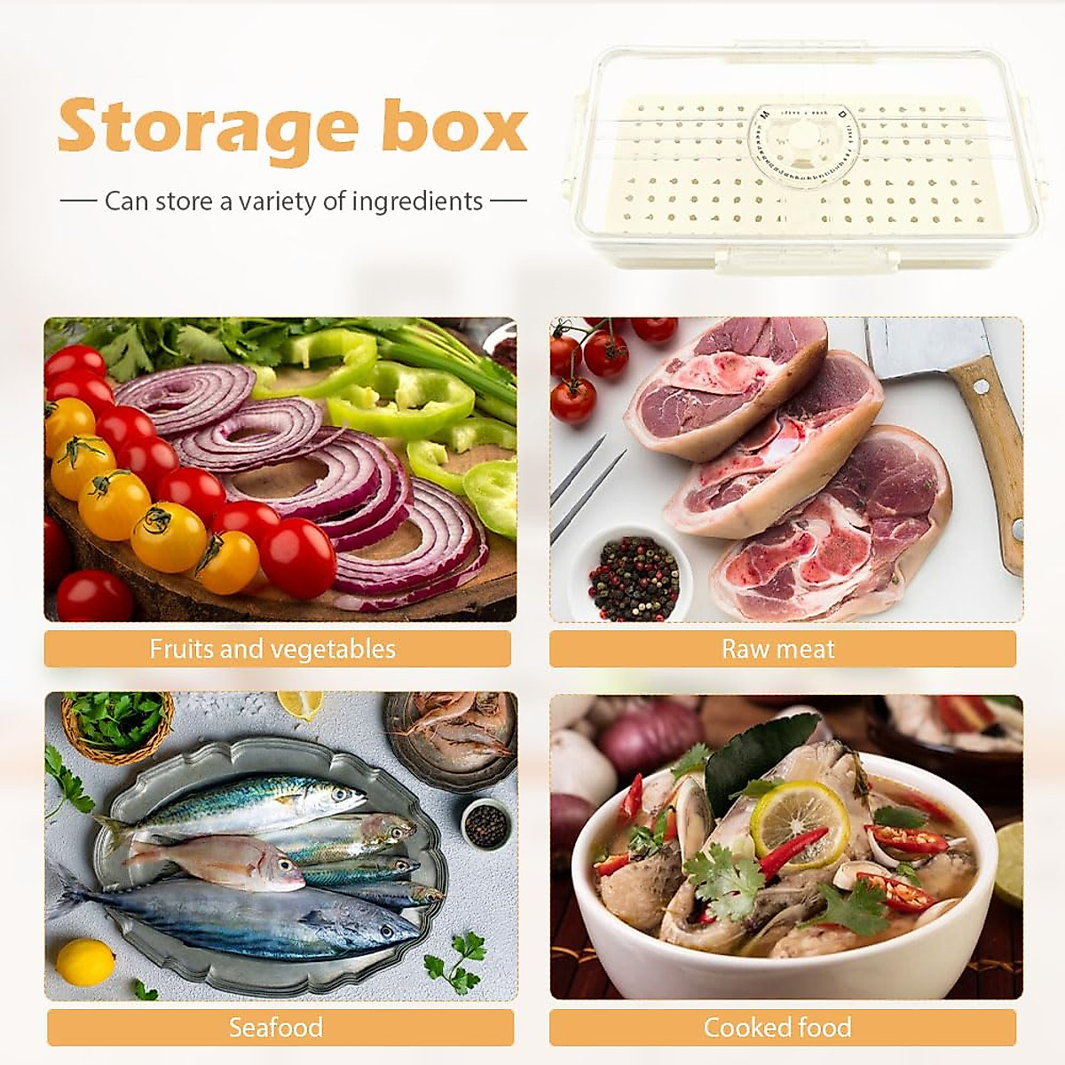 Quixleen Bacon Container for Refrigerator with Food Serving Tong and Small Square Storage Box Bacon Keeper with Sealing Lid Draining Plate Recording Function on the Lid