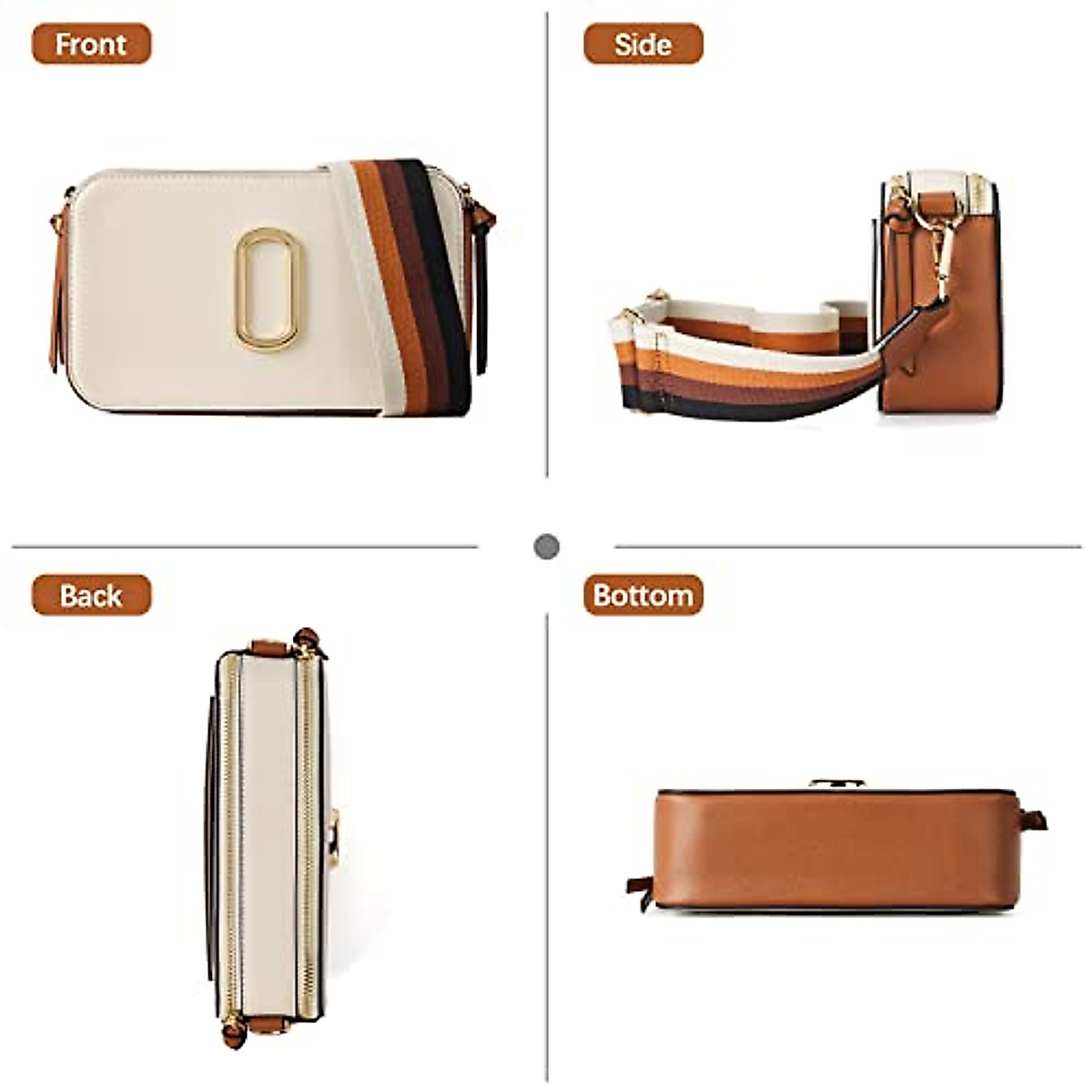 BOSTANTEN Crossbody Bags for Women Leather Snapshot Phone Purses Shoulder Handbags with 2 Adjustable Wide Strap Beige White