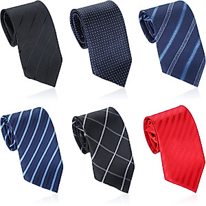 Janmercy 6 Pcs Clip on Tie for Men Clip on Easy Necktie Striped Solid Plaid Dots Mixed Lot Tie for Office School, 20 Inch (Bright Style)