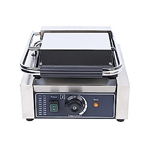 Commercial Electric Griddle, 110V 1800W Sandwich Single Panini Press Grill Maker Toaster, Smooth Flat Surface Sandwich Maker With Cleaning Sponges,Portable Hamburg Maker For Restaurant Cafe