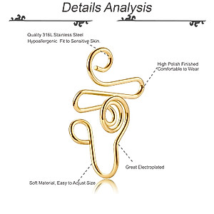 REVOLIA 16Pcs Stainless Steel African Nose Cuff Faux Nose Rings for Women Non Piercing Fake Nose Ring Set G