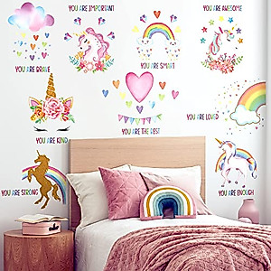 9 Pieces Unicorn Room Decal for Girls Bedroom Unicorn Rainbow Wall Decals Removable Inspirational Wall Decal Unicorn Wall Stickers Decor for Girls Kids Bedroom Nursery Birthday Party (Lovely Style)