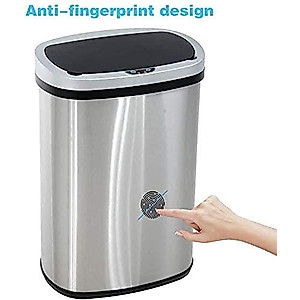 Bigacc 13 Gallon 50 Liter Kitchen Trash Can with Touch-Free & Motion Sensor, Automatic Stainless-Steel Garbage Can, Anti-Fingerprint Mute Designed Trash Bin Trash Can for Office Bedroom, Silver