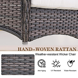 INTER HUT 4-Piece Outdoor Furniture Set - PE Rattan Wicker Loveseat, 2 Chairs, and Steel Table Conversation Set for Patio, Backyard, Poolside and Lawn