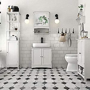 VASAGLE Mirror Cabinet, Bathroom Wall Storage Cabinet, Medicine Cabinet, Wooden, White UBBC21WT