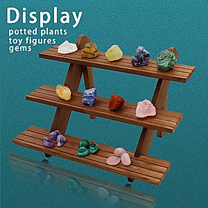 Auroal 51pcs 3-Tier Wood Earring Display Stand, Retail Display Riser Earring, Ring Holder Stand, Removable Countertop Small Merchandise Display Stand with 50 Pcs Earring Card (Light Brown)