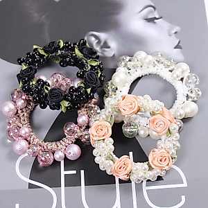 BENPIN Pearl Hair Ties Elastic (4Pcs), Pretty Fancy Hair Scrunchies Hair bands Ponytail Holder Cute Fashion Hair Accessories Ideal For Women Girls Kids (Type 1918)