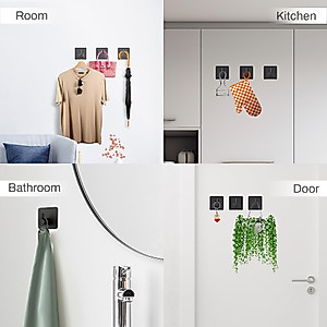 BRYF®️ Adhesive Towel Hooks 6pcs Pack + Gift e-Guide | Heavy Duty 3M Adhesive Wall Hooks for Bathroom Decor, Kitchen Decor & More. 6 pcs Black Towel Hooks self Adhesive Pack