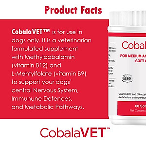 CobalaVet Vitamin B12 & B9 for Small Dogs & Cats - Supports The Nervous System, Brain Function, Immune Defenses & Cell Growth - Blood Cell Formation - Metabolic Pathway - 60 Soft Chews