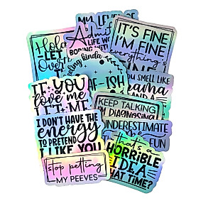 12 pc Funny Quote Stickers HOLOGRAPHIC WATERPROOF VINYL, Birthday Gift, Present, Laptop Sticker, Phone Sticker, Water Bottle Sticker, Window Sticker, Planner Stickers, Teen, Adult Humor