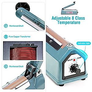 METRONIC Impulse Sealer 8 inch, Manual Heat Sealer Machine for Plastic Bags, Shrink Wrap Bag Sealers Heavy Duty Sealing Machine With Repair Kit (Blue)