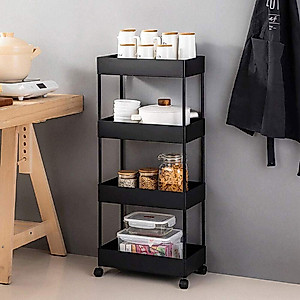 4 Tier Rolling Cart Slim Storage Cart with Wheels Slim Slide-Out Storage Organizer Cart for Kitchen Pantry Living Room Narrow Space, Black